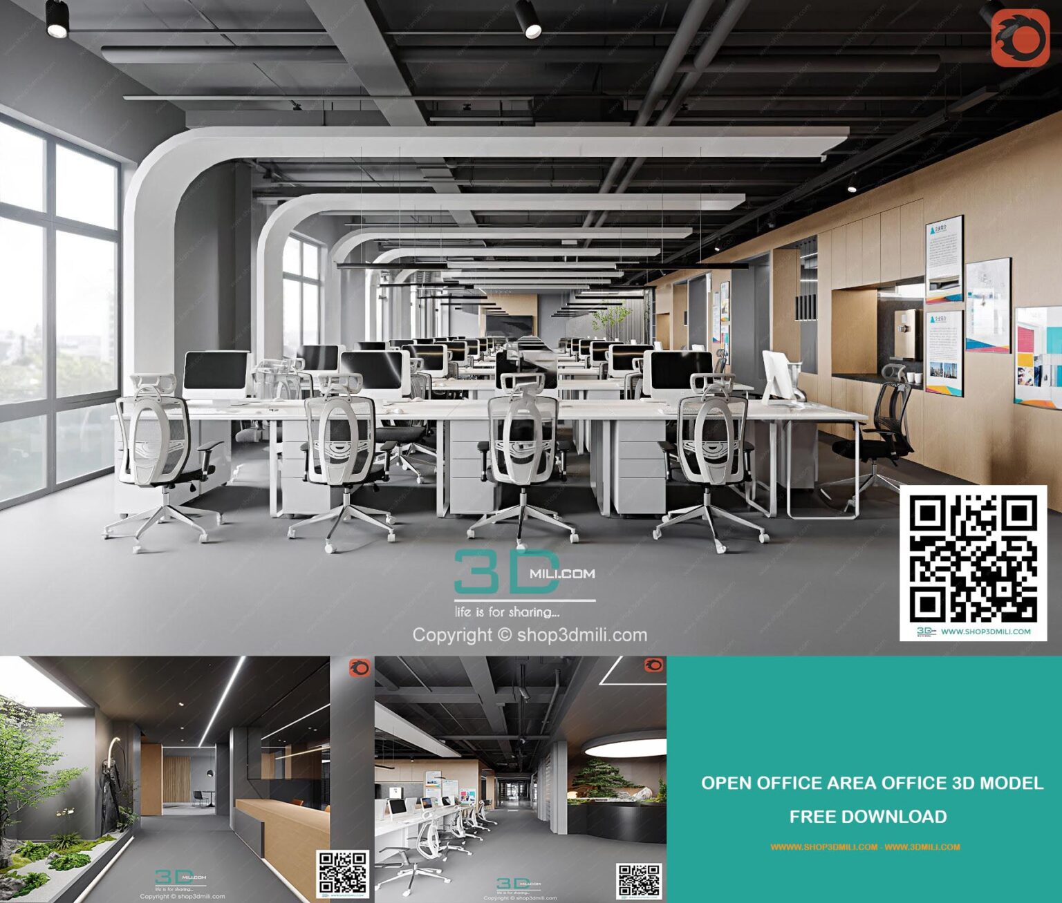 Open office area office 3d model - 3ds Max Store 2025 | Sell Model 3ds ...