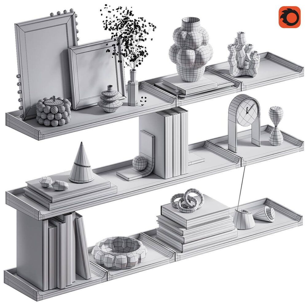 Shelves with decorative set 3D Model Free Download - 3ds Max Store 2025 ...